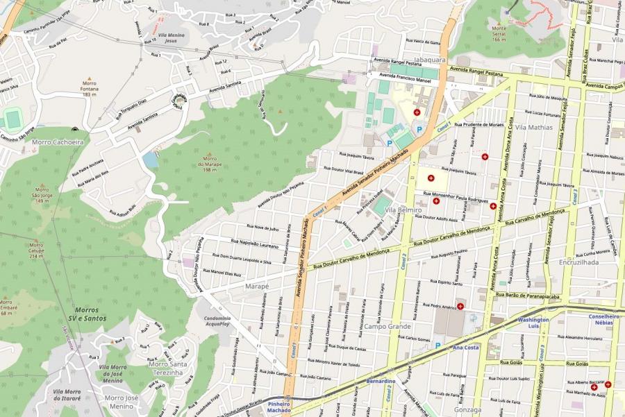 Mapa de Santos - SP 118 cm (comprimento) x 115 cm (altura) - Citimaps