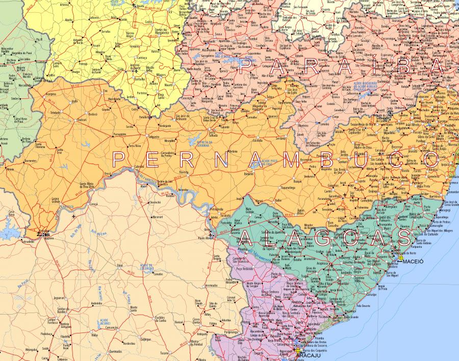 Mapa Político Rodoviário Região Nordeste 90 Cm Comprimento X 120 Cm