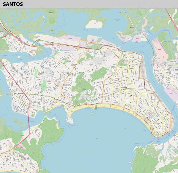 Mapa de Santos - SP 118 cm (comprimento) x 115 cm (altura) - Citimaps
