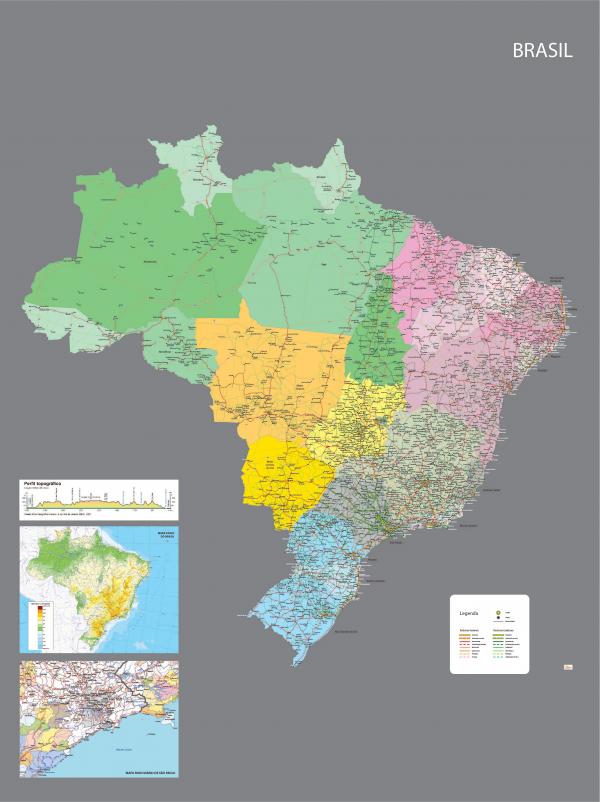 Mapa Digital Brasil Político Rodoviário 67 Cm Comprimento X 90 Cm