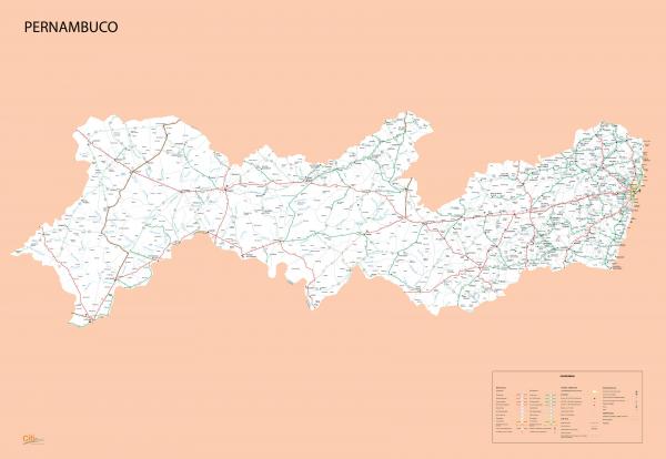 Mapa Político Rodoviário De Pernambuco 97 Cm Comprimento X 67 Cm