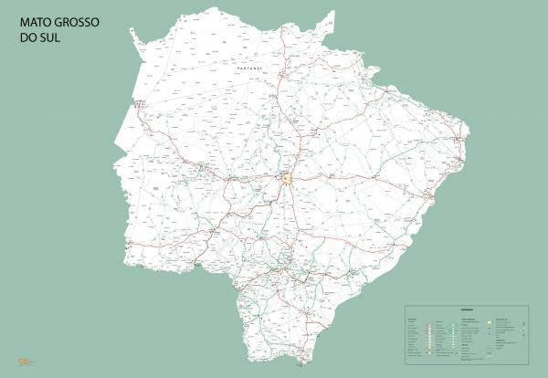 Mapa Político Rodoviário Do Mato Grosso Do Sul 97 Cm Comprimento X 67