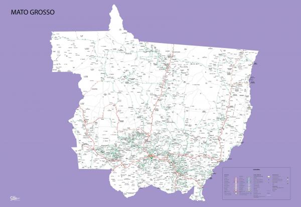 Mapa Político Rodoviário Do Mato Grosso 97 Cm Comprimento X 67 Cm