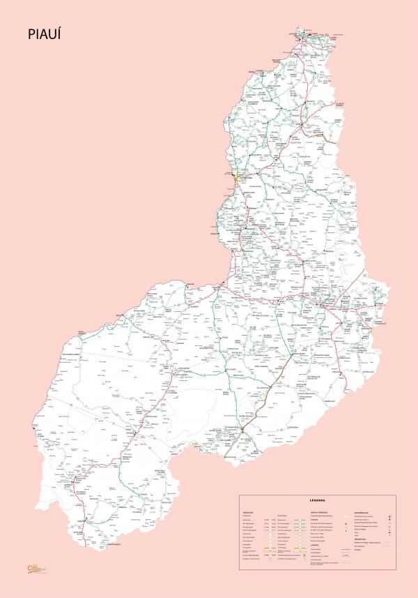 Mapa Político Rodoviário Do Piauí 67 Cm Comprimento X 97 Cm Altura