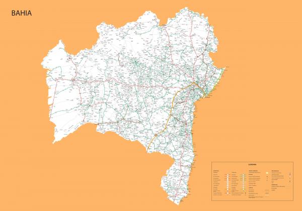 Mapa Político Rodoviário Estado Da Bahia 85 Cm Comprimento X 67 Cm