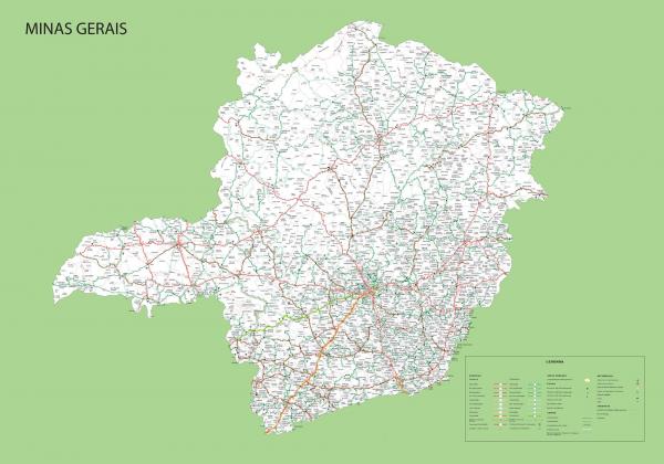 Mapa Digital Político Rodoviário Estado De Minas Gerais 97 Cm