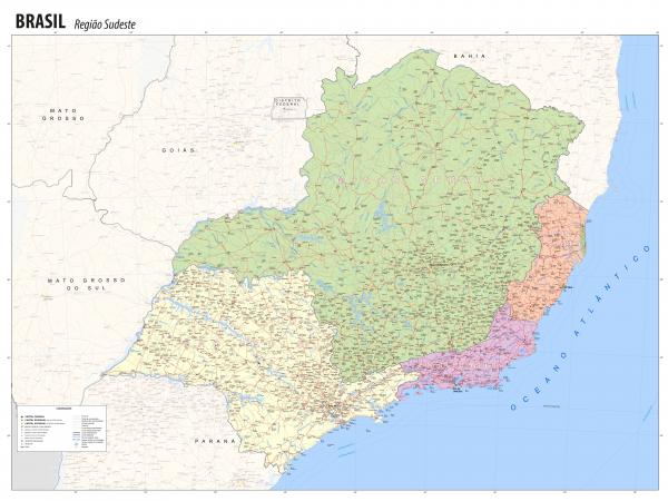 Mapa Político Rodoviário Região Sudeste 120 Cm Comprimento X 90 Cm