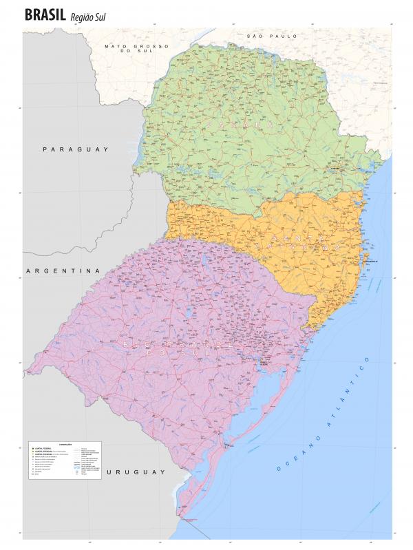 Mapa Político Rodoviário Região Sul 90 Cm Comprimento X 120 Cm